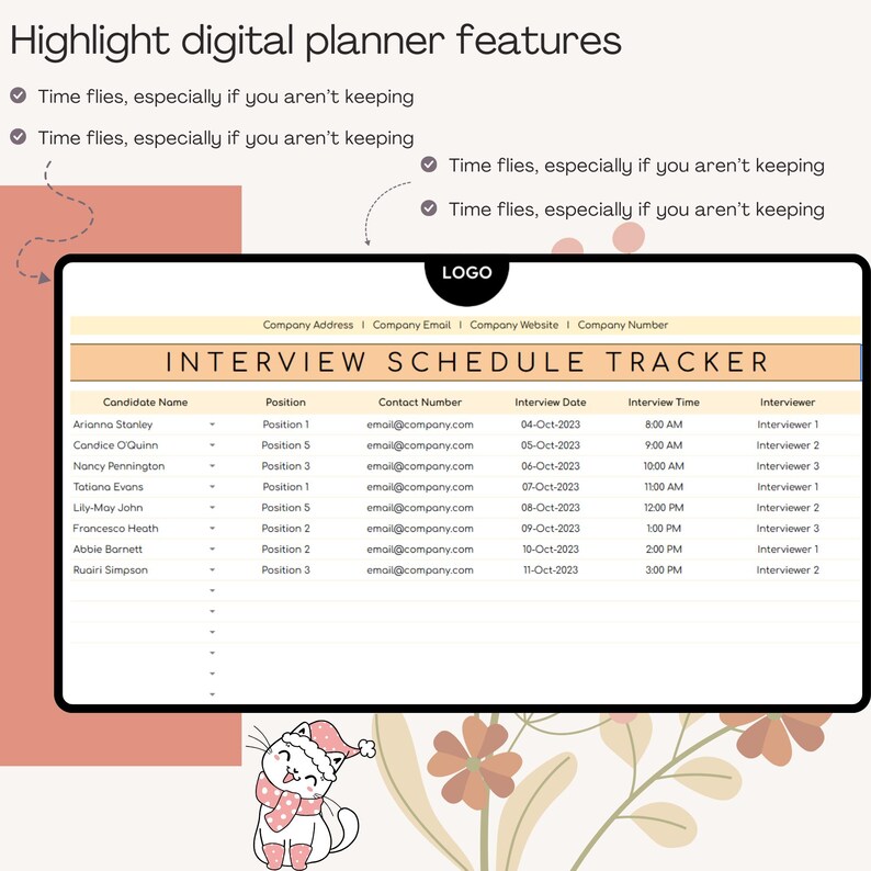 Interview Schedule Tracker HR Template, Editable Google Sheets, Digital ...