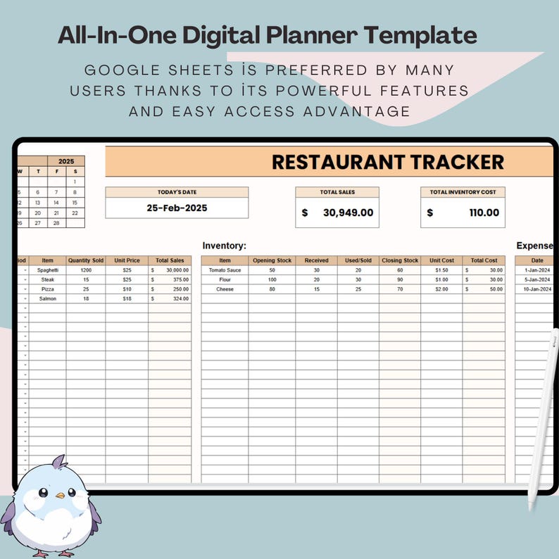Restaurant Tracker Template, Sales & Expense Log, Google Sheets ...