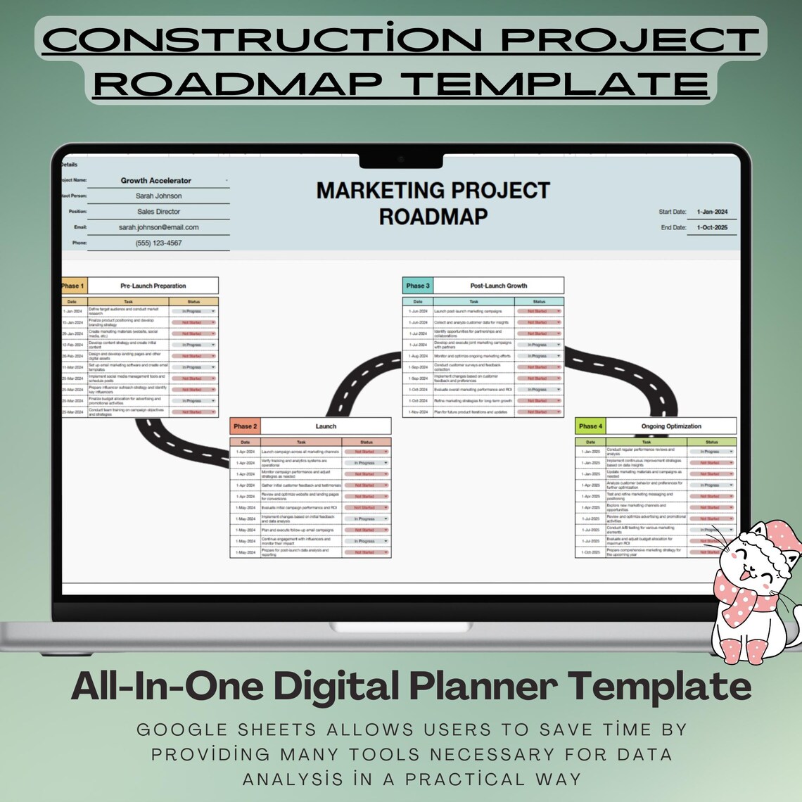 Construction Project Roadmap Template, Google Sheets Planner, Project ...