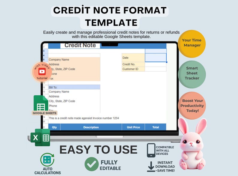 Editable Credit Note Template: Google Sheets Invoice for Small Business ...