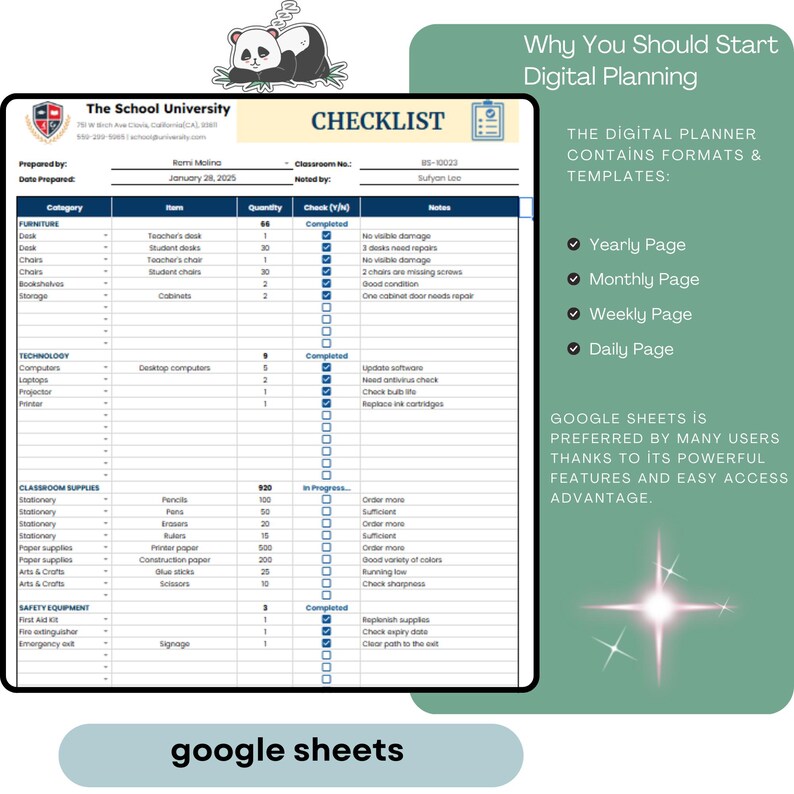 Classroom Inventory Checklist Template, Editable Google Sheets for ...
