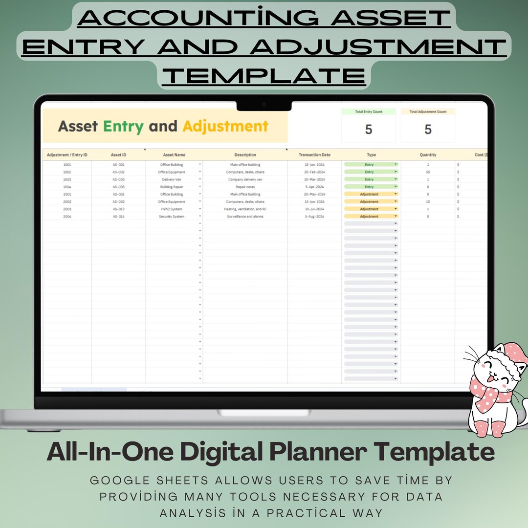Accounting Asset Entry and Adjustment Template, Google Sheets Log ...
