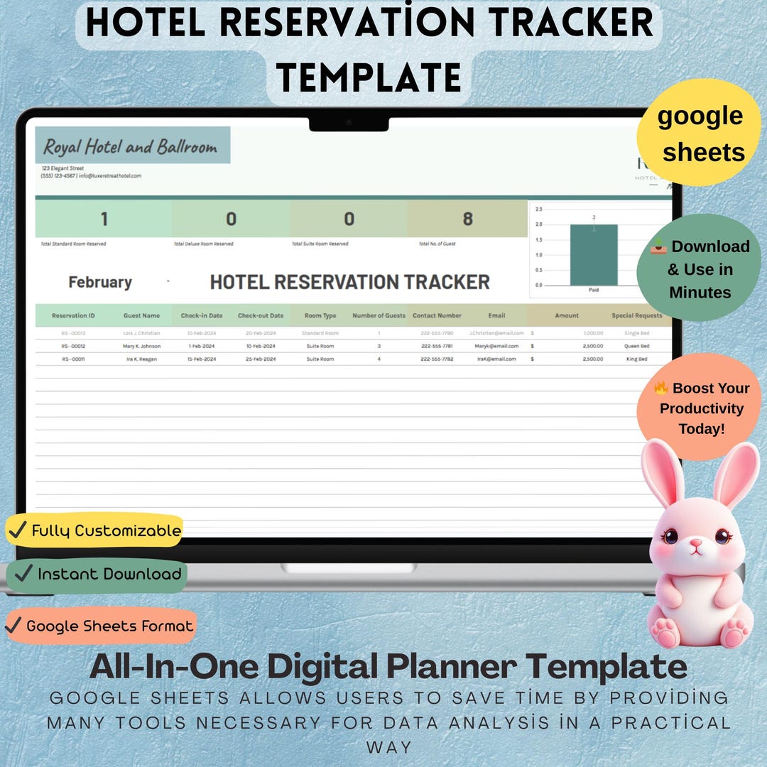 Hotel Reservation Tracker Template, Editable Google Sheets Template ...