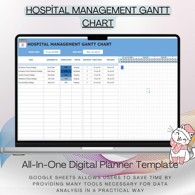 Hospital Management Gantt Chart, Google Sheets, Editable Project ...