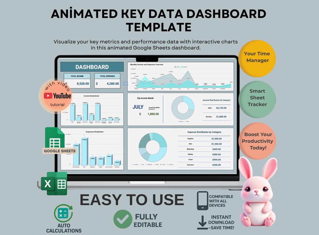 Animated Key Data Dashboard Template for Google Sheets | Track Kpis ...