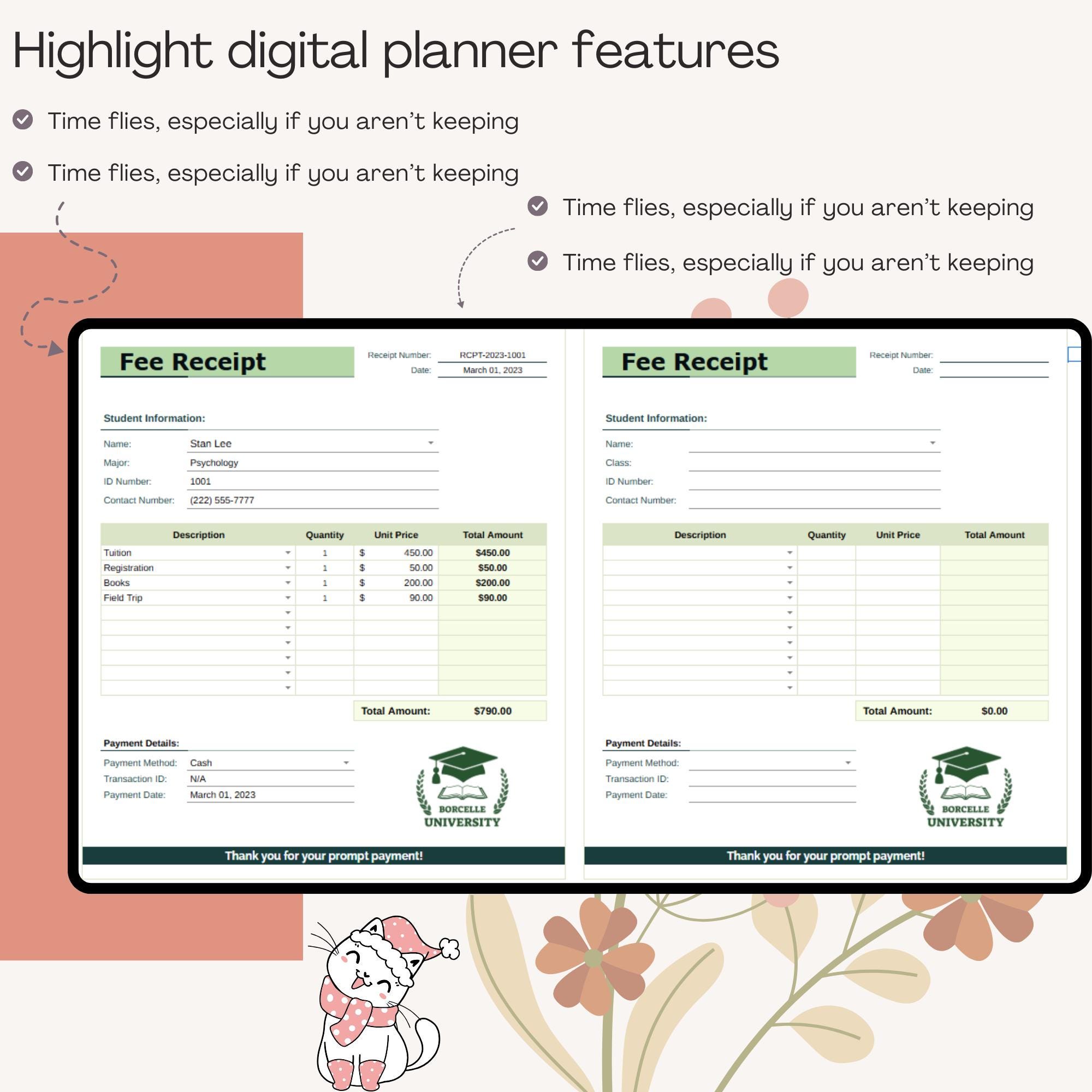 Fee Receipt Template | Editable Payment Receipt | Google Sheets ...