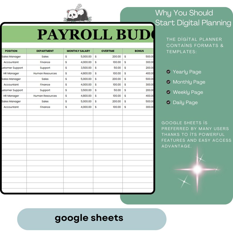 Payroll Budget Template, Google Sheets Salary Planner, Employee Wage ...