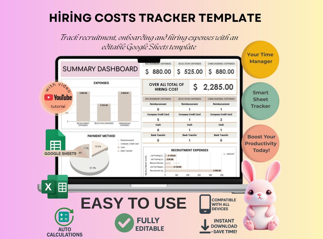 Hiring Costs Tracker Template for HR Budgeting, Editable Google Sheets ...
