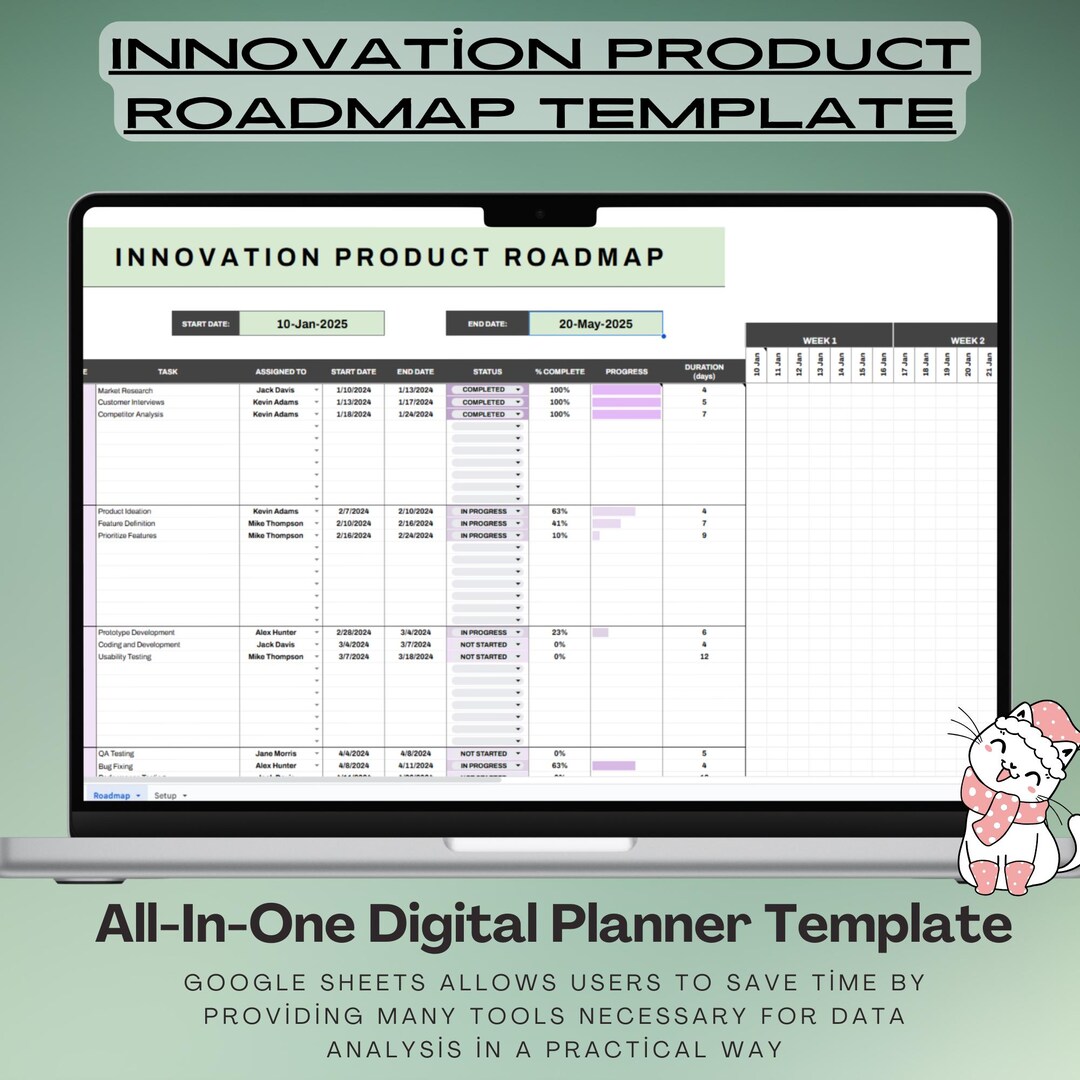 Innovation Product Roadmap Template, Google Sheets Planner, Project ...