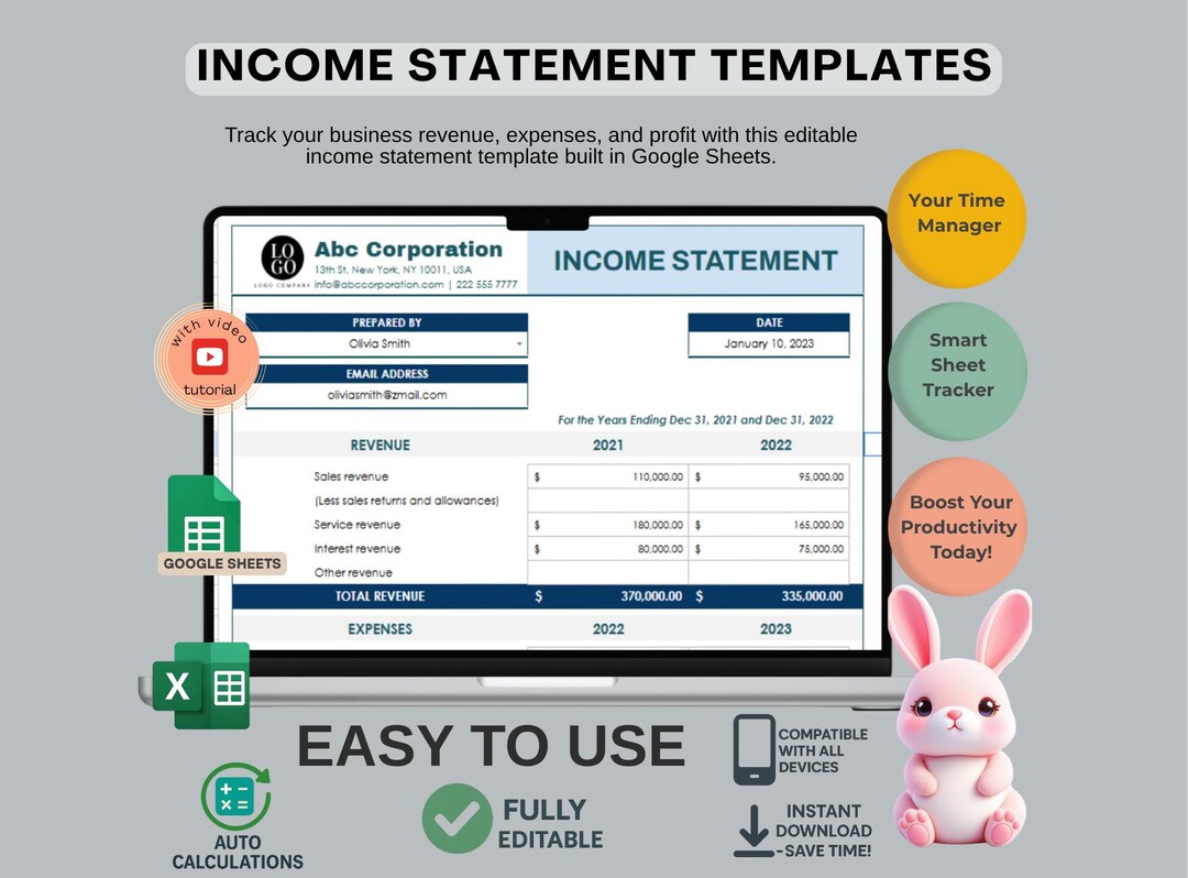 Income Statement Templates | Editable Google Sheets Financial Report ...