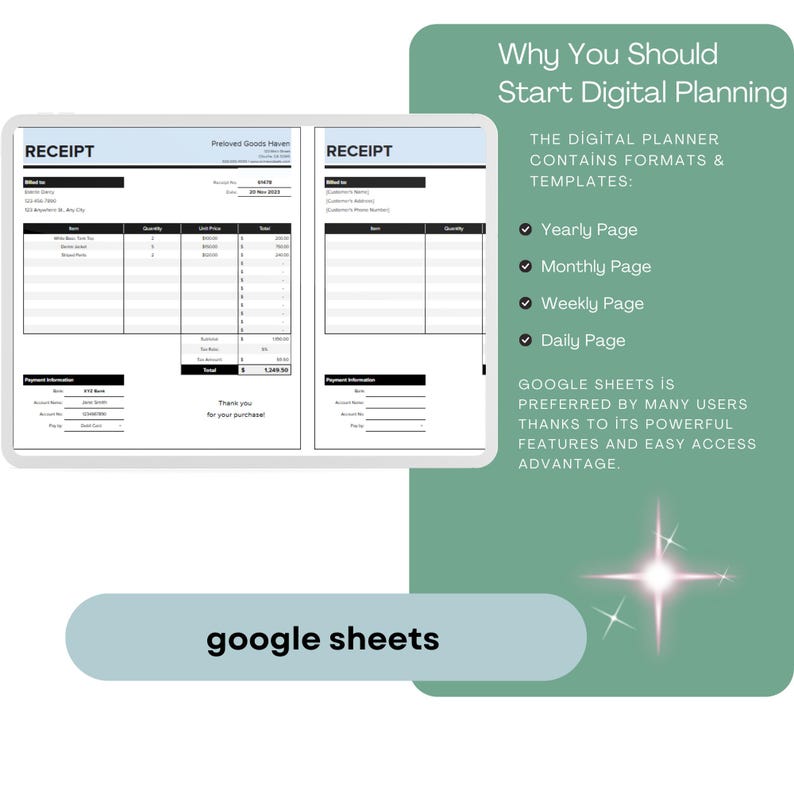 Receipt Template, Editable Google Sheets Digital Download, Easy-to-use ...