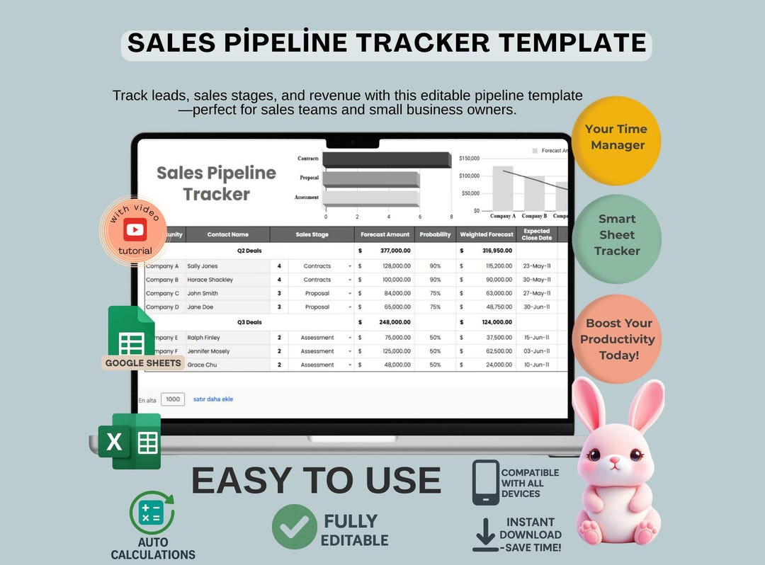 Sales Pipeline Tracker Template, Editable Google Sheets CRM Pipeline ...