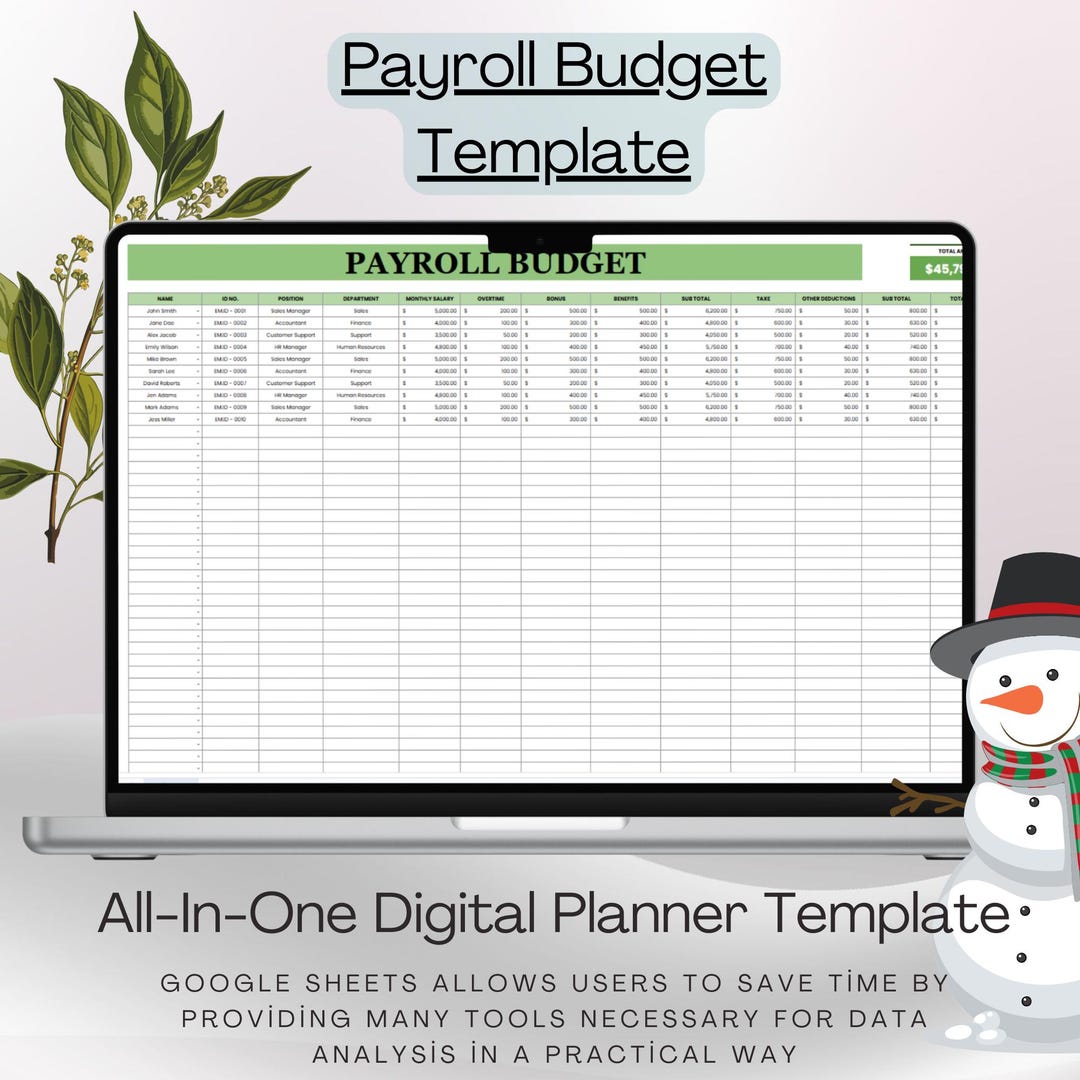 Payroll Budget Template, Digital Download, Editable Google Sheets for ...