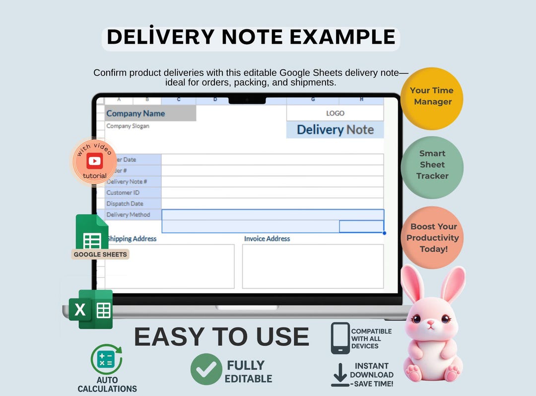 Delivery Note Example Template Google Sheets, Editable Shipment ...