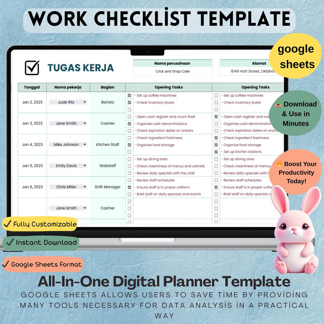 Work Checklist Template, Google Sheets to Do List, Editable Task ...
