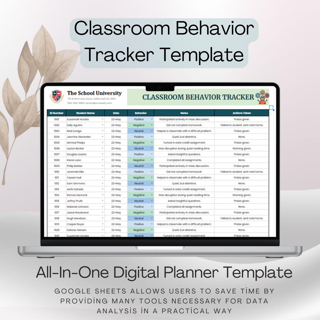 Classroom Behavior Tracker Template, Editable Google Sheets, Digital ...