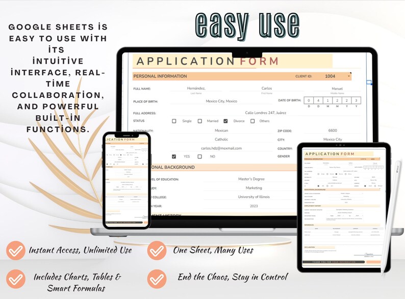 Editable Application Form Template: Google Sheets, Instant Download - Etsy