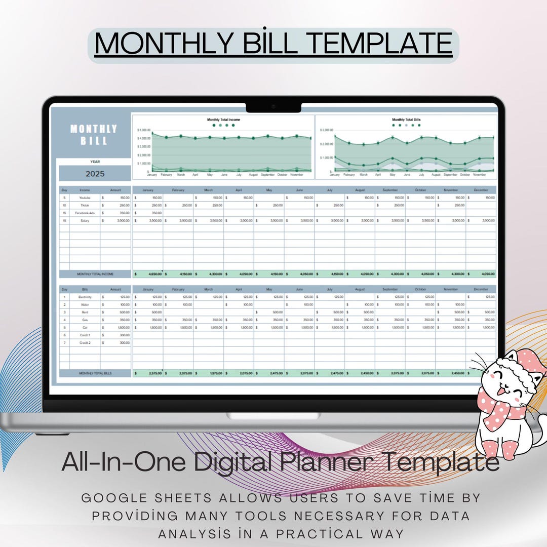 Monthly Bill Template, Editable Digital Download, Google Sheets, Bill ...