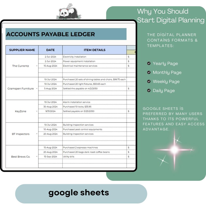 Accounts Payable Ledger Template, Google Sheets, Track Bills & Payments ...