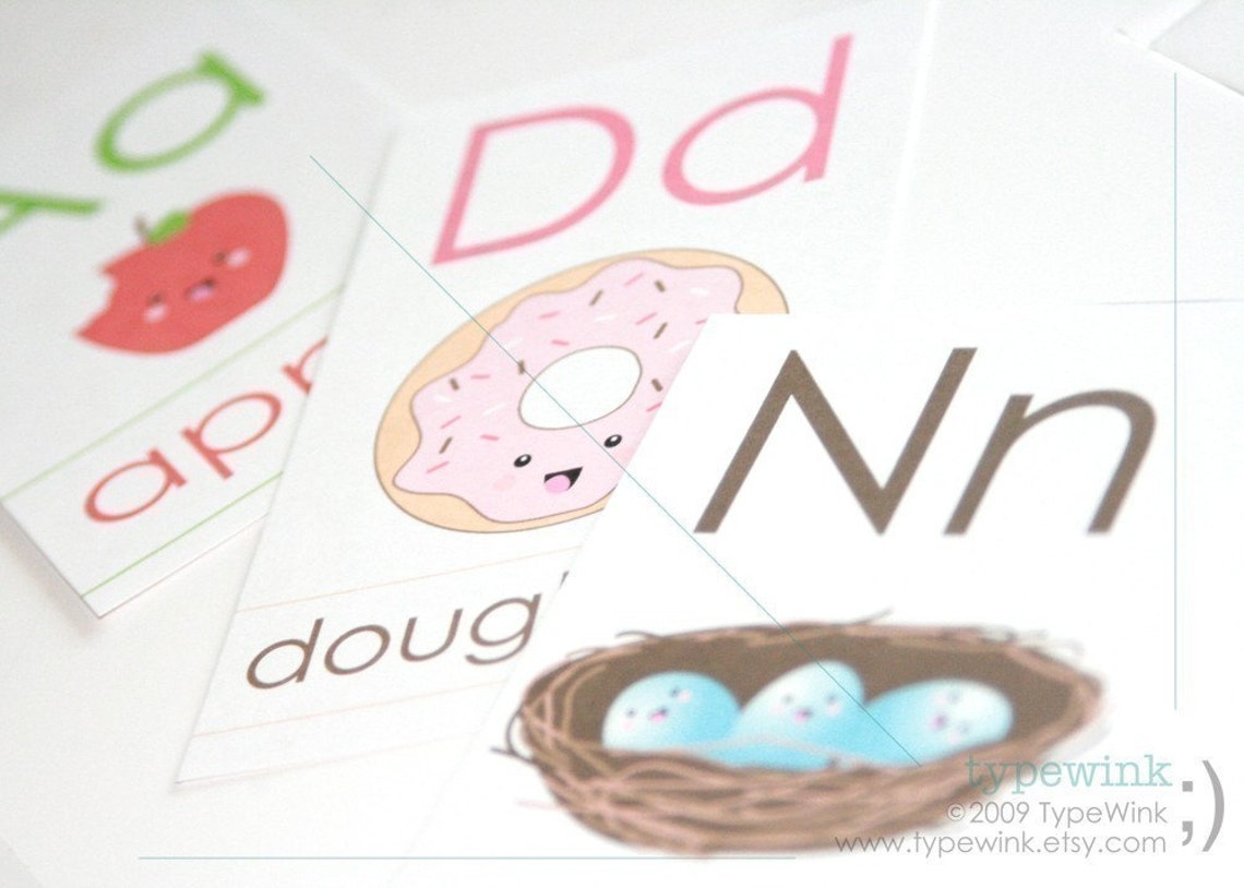 Cute Kawaii ABC Alphabet Flash Cards - Printable PDF - Etsy