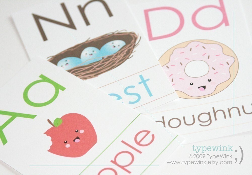 Cute Kawaii ABC Alphabet Flash Cards - Printable PDF - Etsy