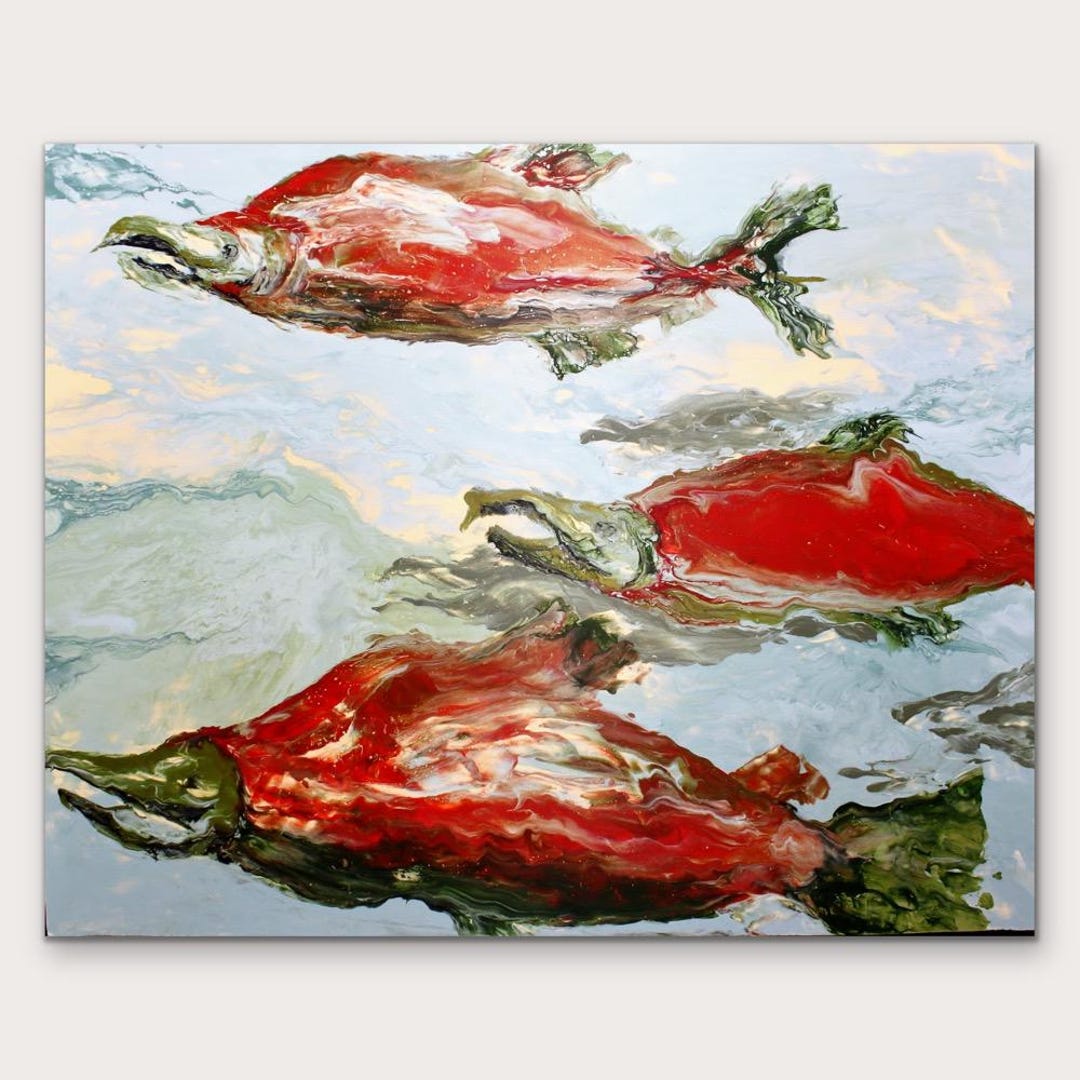 Konkani, Chinook Salmon Art Print, Colorful Acrylic Painting for Him ...