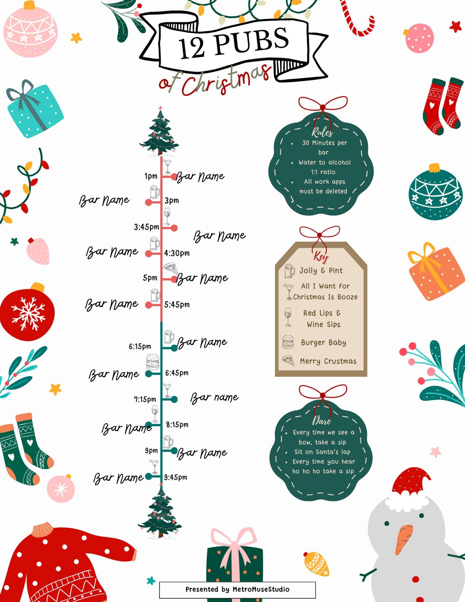NYC Holiday Bar Crawl + Editable Canva Template - Etsy