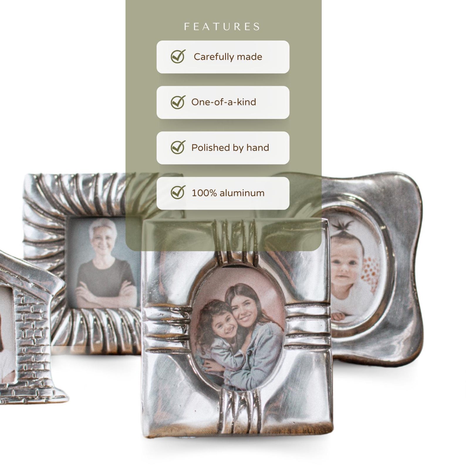 Set of 3 Mini Photo Frames With Unique Shapes and Silver-like Finish ...