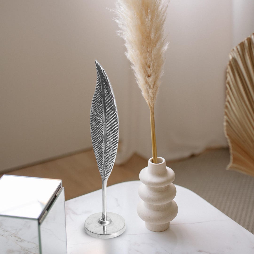 Feather Sculpture – Elegant Pewter Silver-like Home and Wedding Gift ...