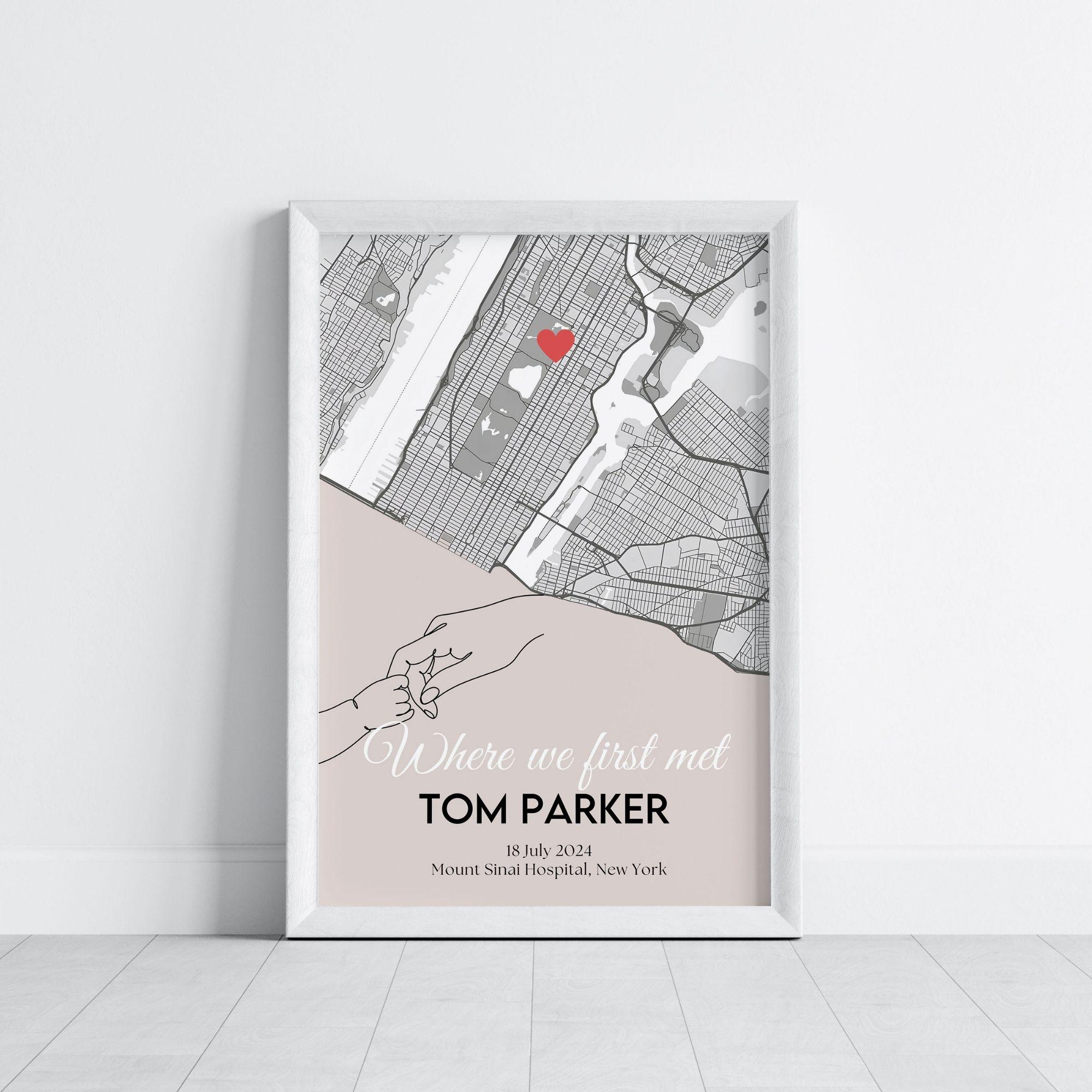 Personalized Baby Birth Map, Custom Where We First Met Print, Birth ...