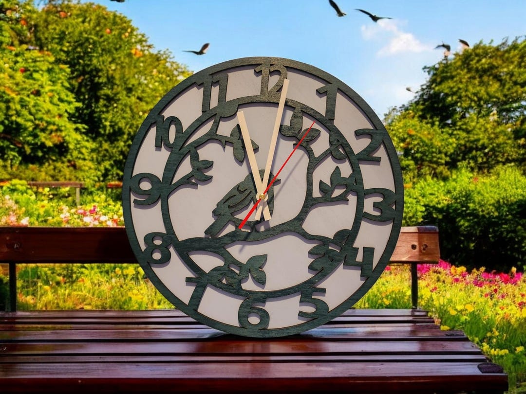 Large 18inch Handmade Quartz Bird Wall Clock: Personalized Engraved ...