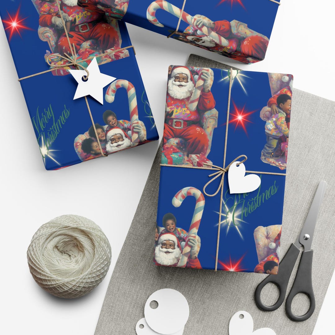 Black Santa Black Child Merry Christmas Wrapping Paper Black Family ...