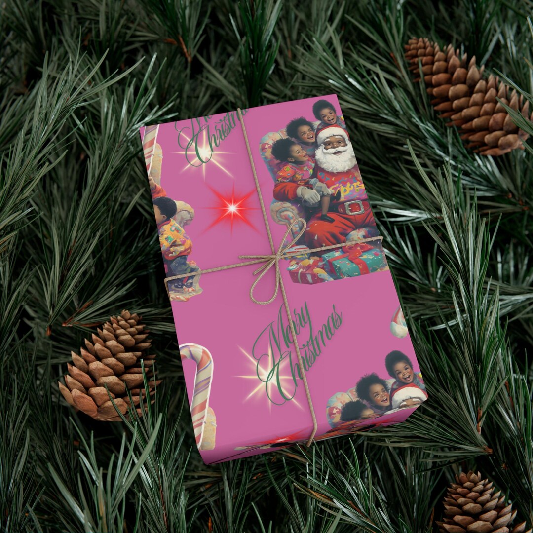 Black Santa Black Child Merry Christmas Wrapping Paper Family Wrapping ...