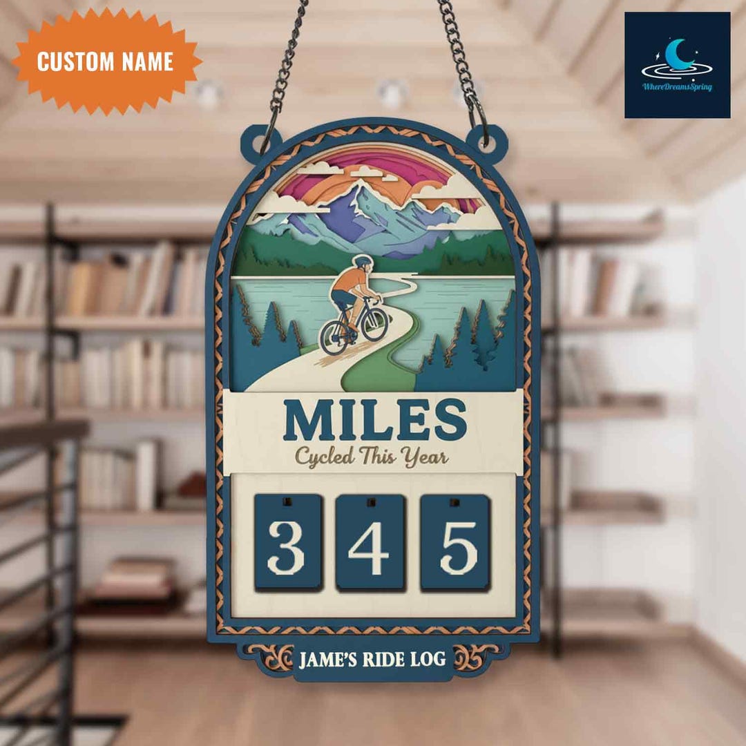 Personalized Cycling Miles Tracker Sign, Custom Ride Log Board, Biker ...