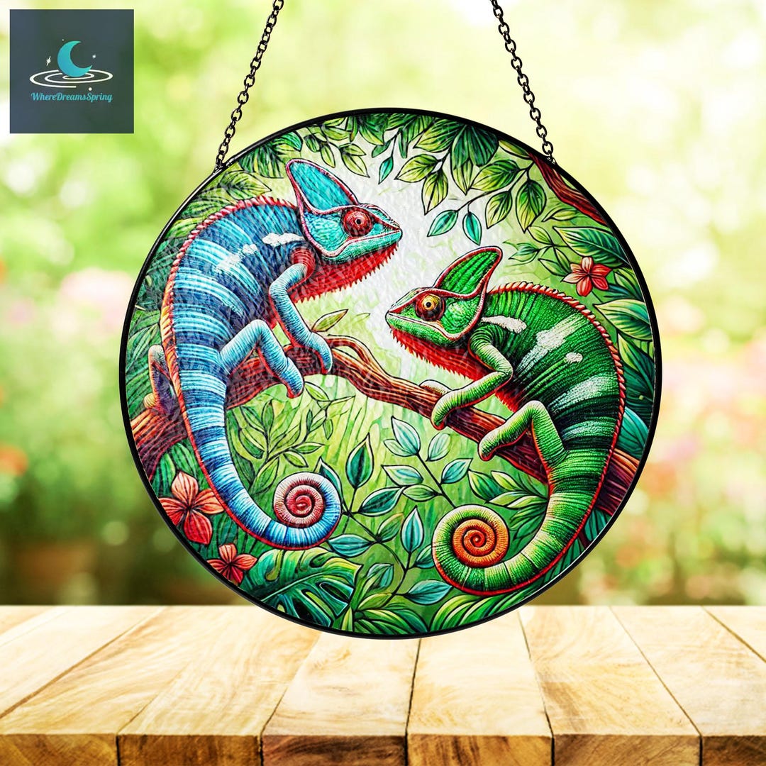 Chameleon Stained Glass Suncatcher, Chameleon Hanging Art, Chameleon ...