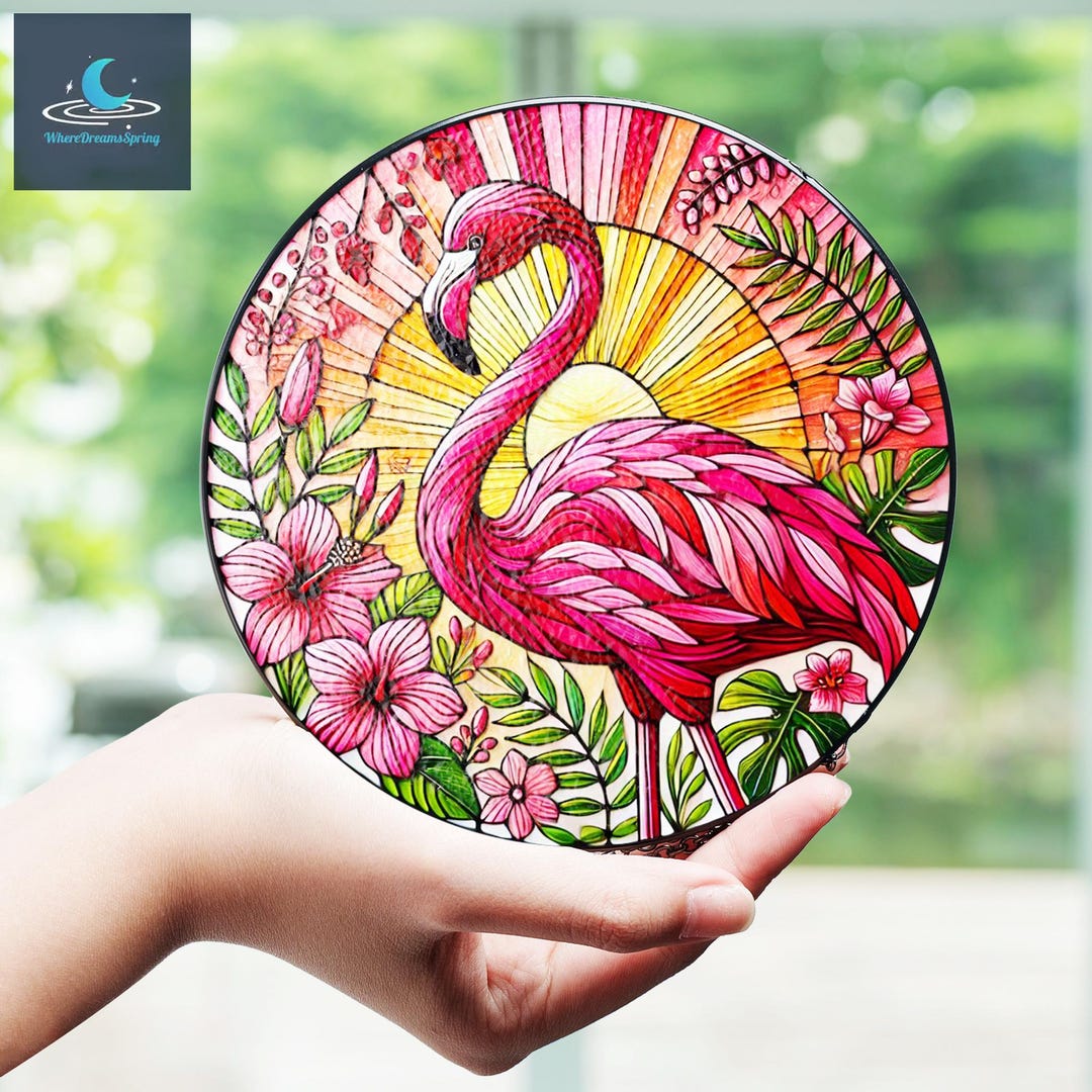 Flamingo Stained Glass, Flamingo Window Hanging Home Decoration, Pink ...