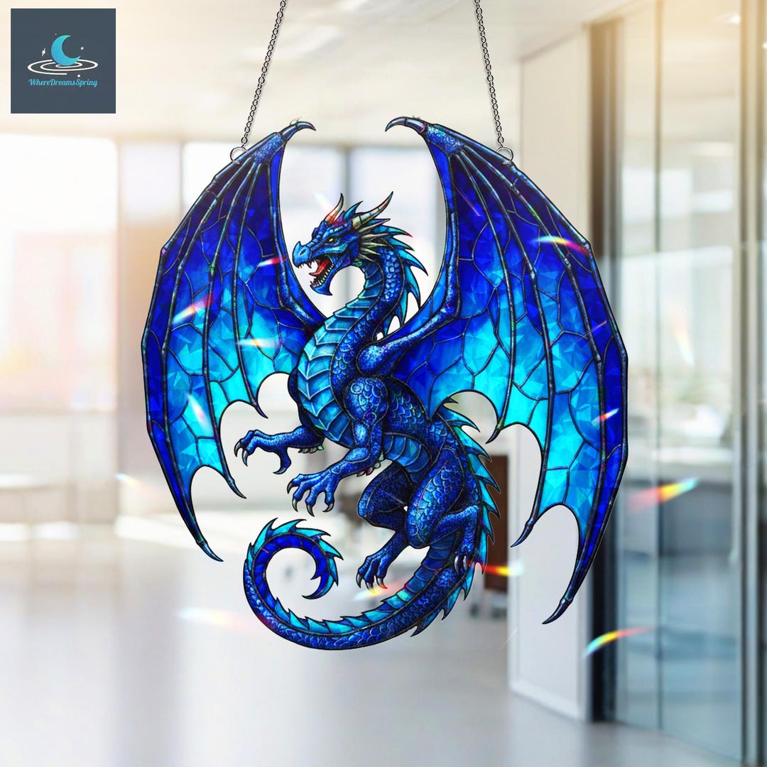 Blue Dragon Hologram Window Hanging, Fantasy Dragon Rainbow Suncatcher ...