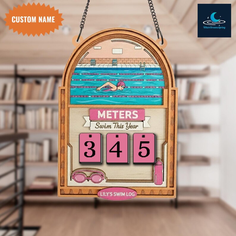 Personalized Swimming Meter Tracker Sign, Yearly Lap Counter, Wooden ...