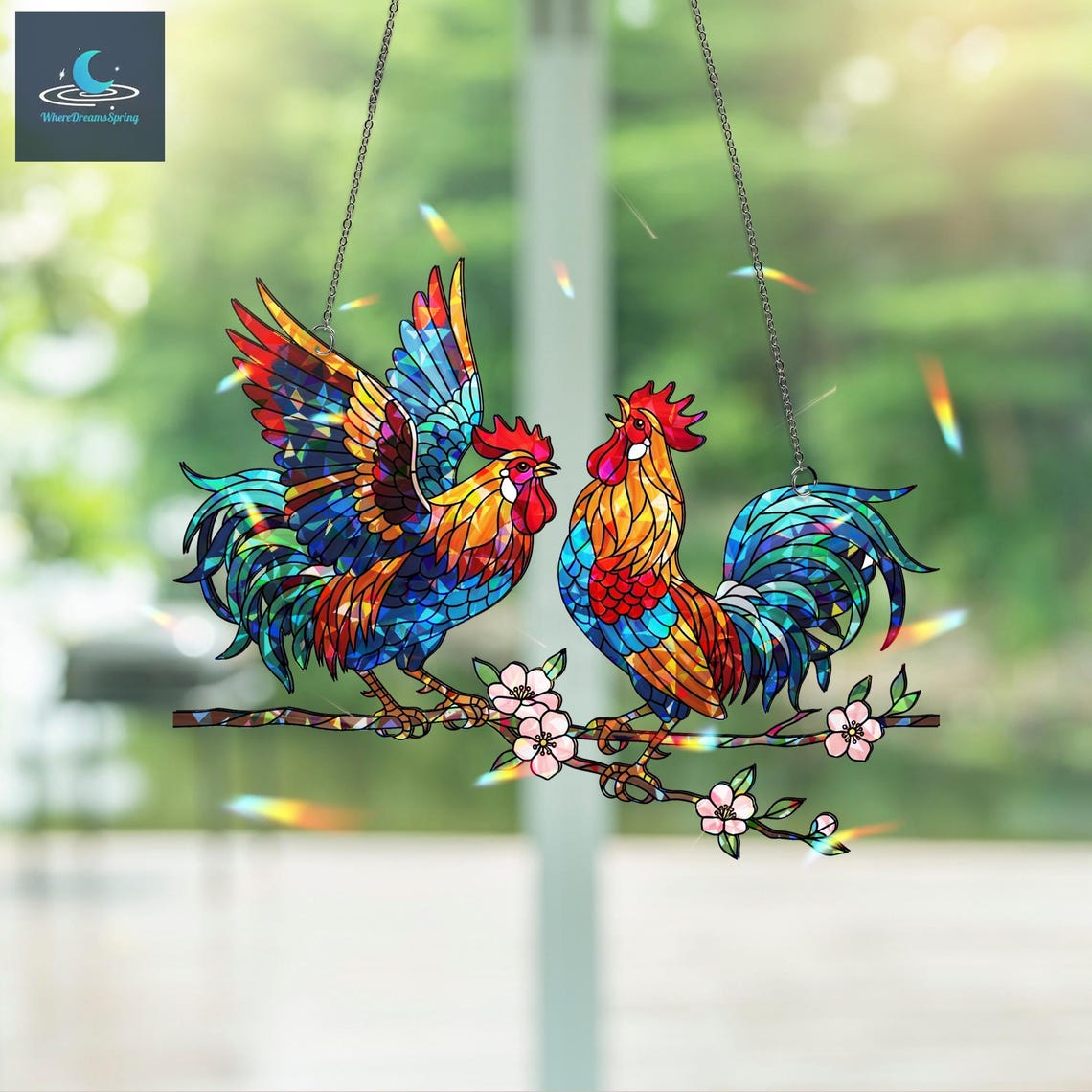 Rooster Hologram Suncatcher, Rooster Acrylic Window Hanging, Rooster ...