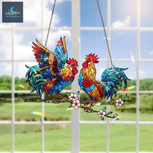 Rooster Hologram Suncatcher, Rooster Acrylic Window Hanging, Rooster ...