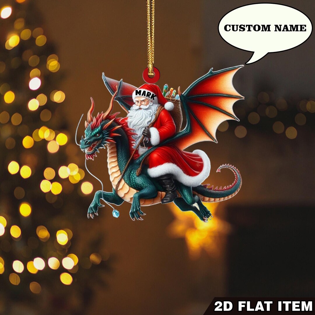 Personalized Santa Riding A Dragon Christmas Ornament, 2D Flat Ornament ...