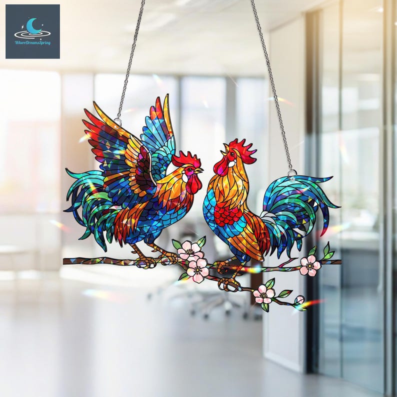 Rooster Hologram Suncatcher, Rooster Acrylic Window Hanging, Rooster ...