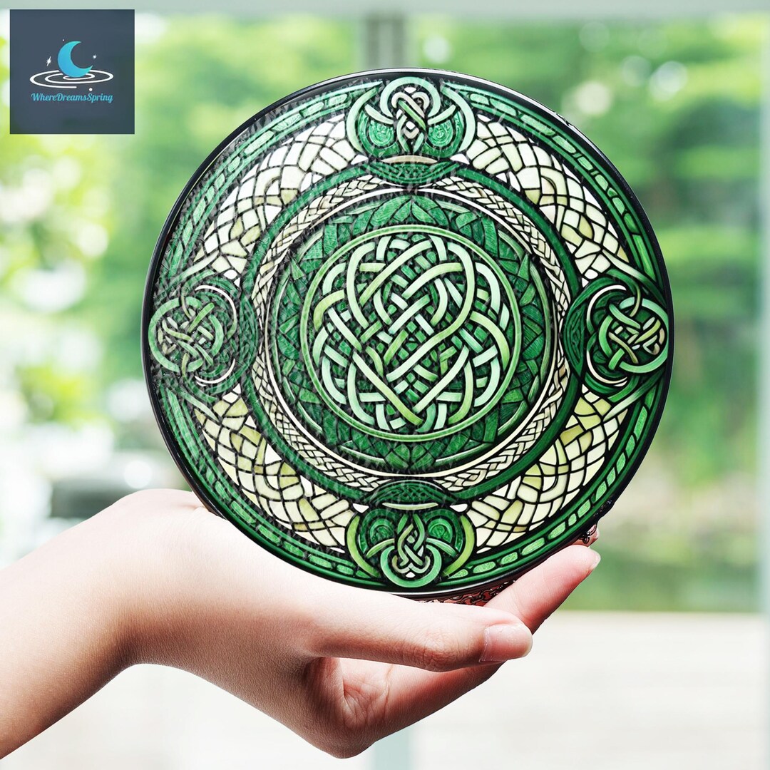 Green Celtic Stained Glass Suncatcher, Celtic Home Decor, Christian ...