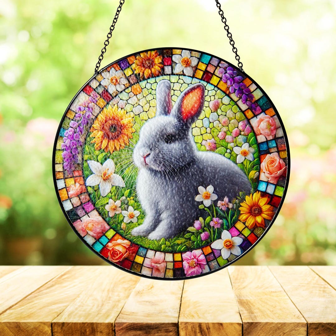 Rabbit Stained Glass Suncatcher Window Hanging, Bunny Window Hanging ...