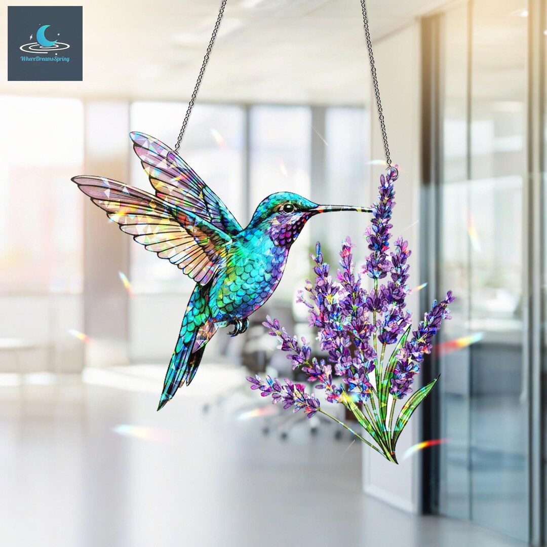 Hummingbird Sun Catcher Acrylic Hologram Window Hanging, Lavender ...