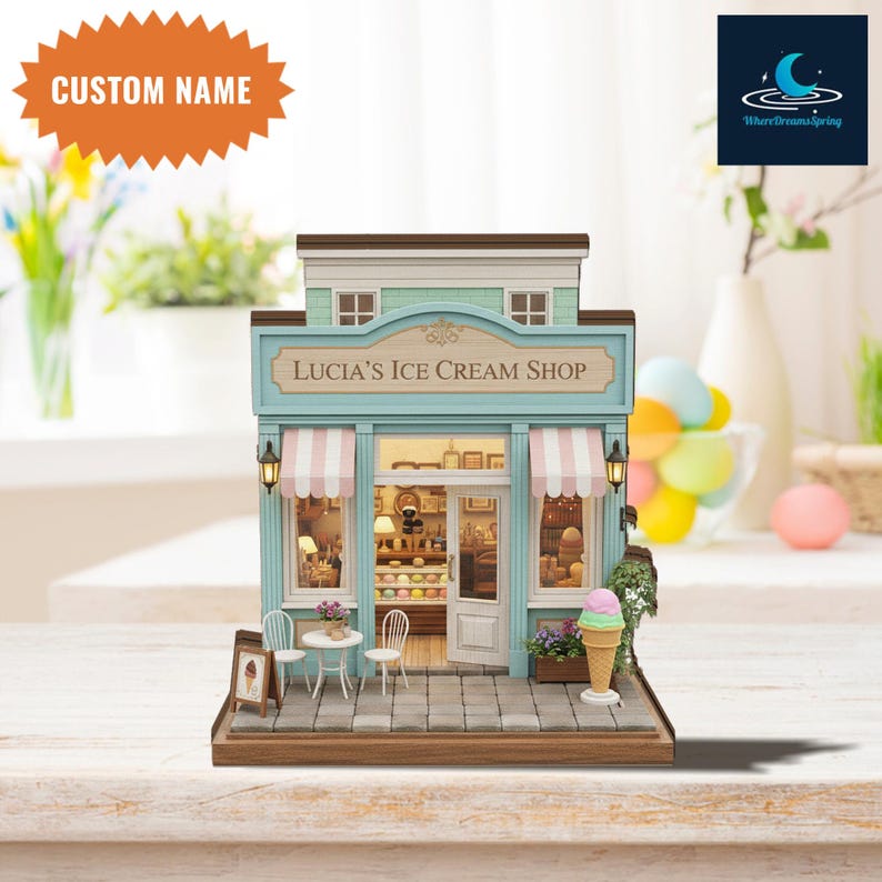 Custom Ice Cream Shop Sign, Personalized Wooden Miniature Storefront ...