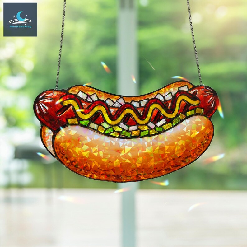 Hot Dog Acrylic Hologram Window Hanging, Unique Gift for Food Lovers ...