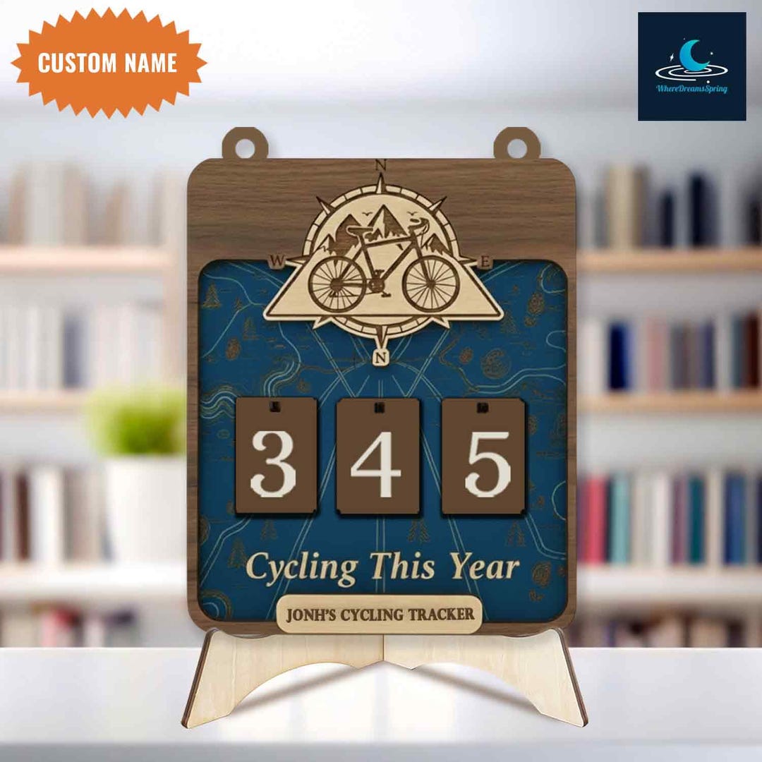 Personalized Cycling Miles Tracker Sign, Wooden Cycling Log Display ...