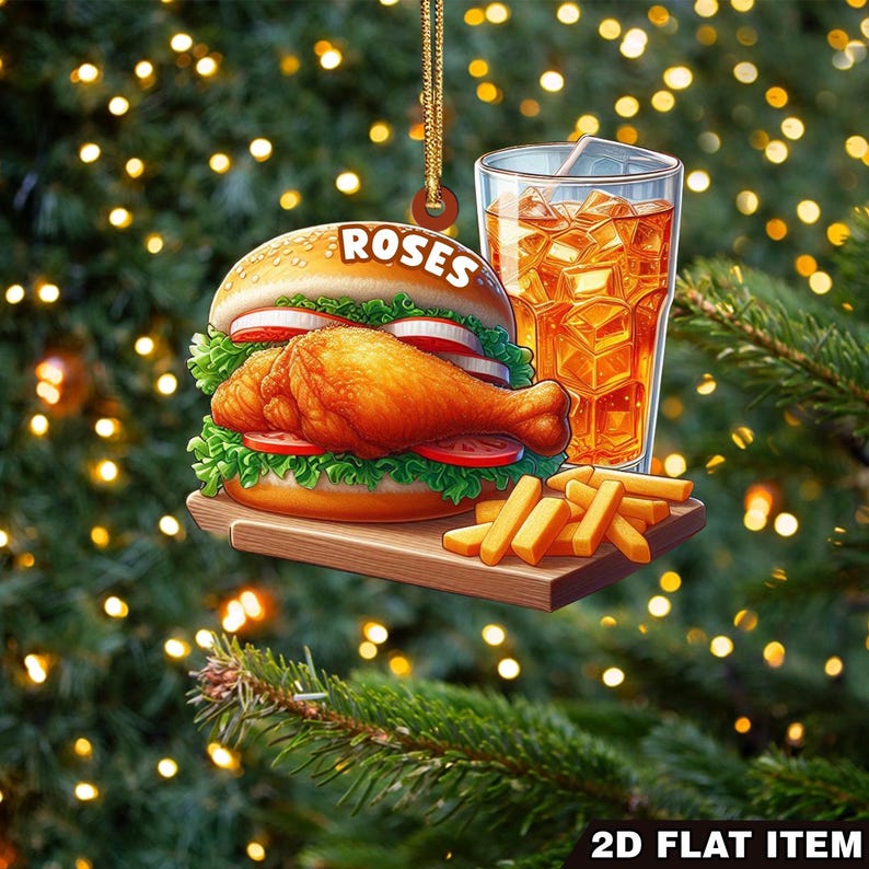 Personalized Fast Food Chicken Christmas Ornament, 2D Flat Ornament ...