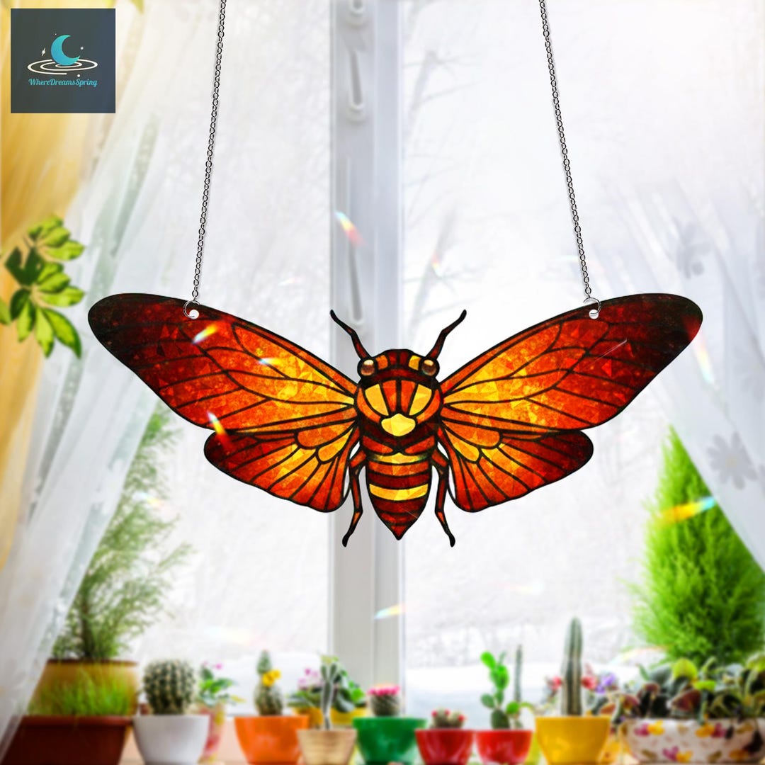 Cicada Sun Catcher Acrylic Hologram Window Hanging, Colorful Insect ...